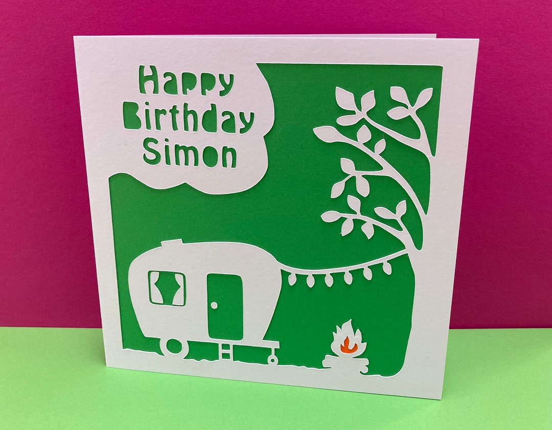 Caravan Birthday Card - Personalised - Paper Cut - Campervan, Camping ...