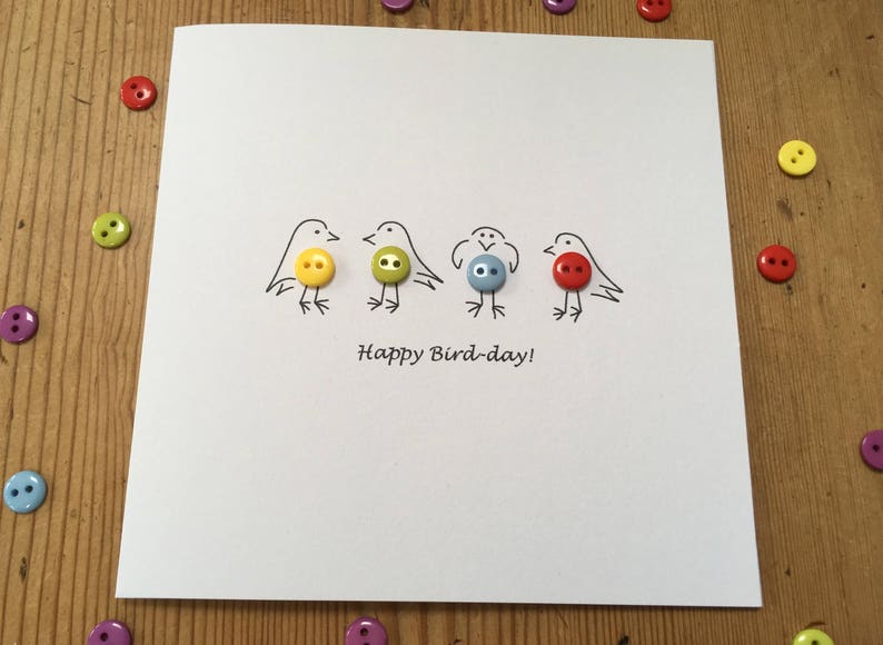 Happy Bird-day Birthday Card Cute Birds With Buttons - Etsy