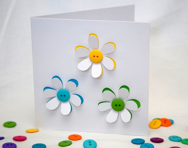 Button Flowers Card Handmade Greeting Card Paper Cut - Etsy