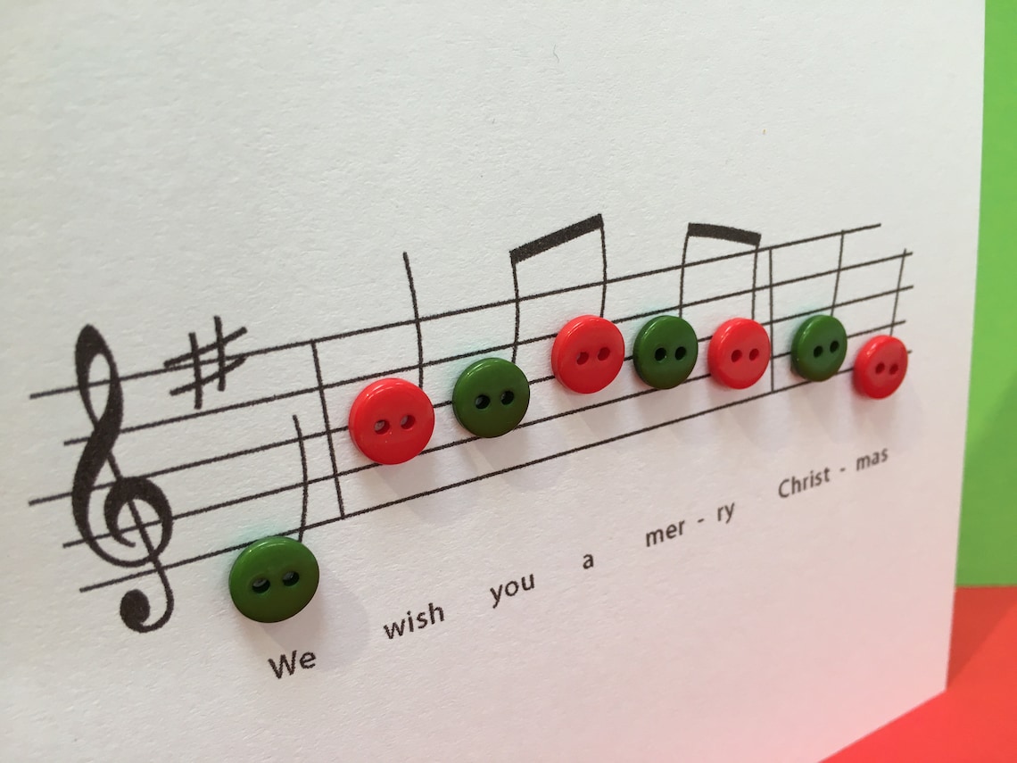 Christmas Card Christmas Music With Button Notes Paper - Etsy UK