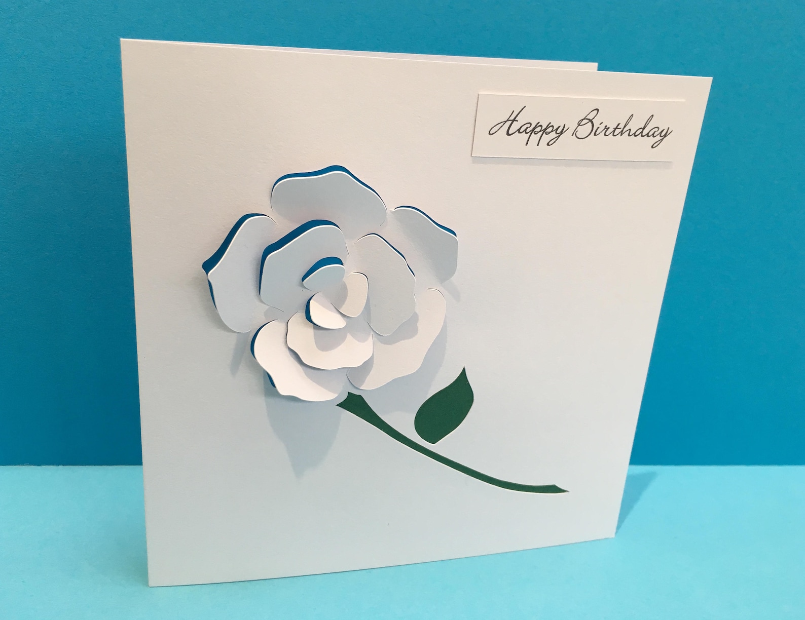 Rose Birthday Card - Paper Cut - Personalised Card - Handmade Greeting ...