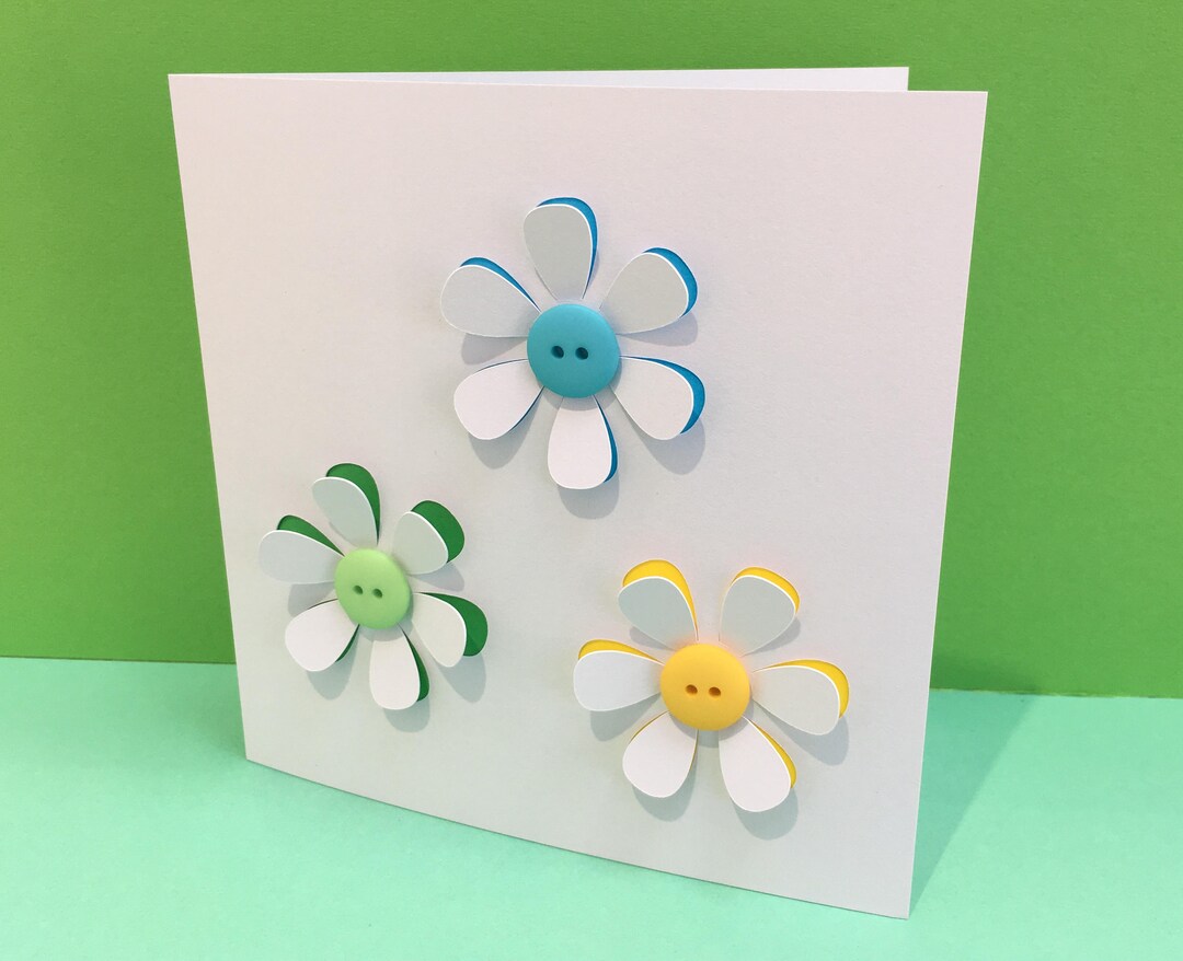 Button Flowers Card - Handmade Greeting Card - Paper Cut Flowers ...