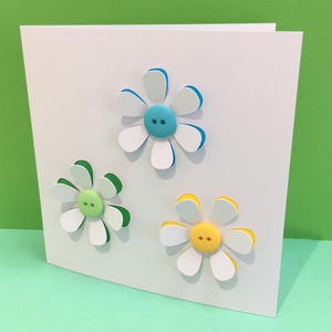 Button Flowers Card - Handmade Greeting Card - Paper Cut Flowers ...