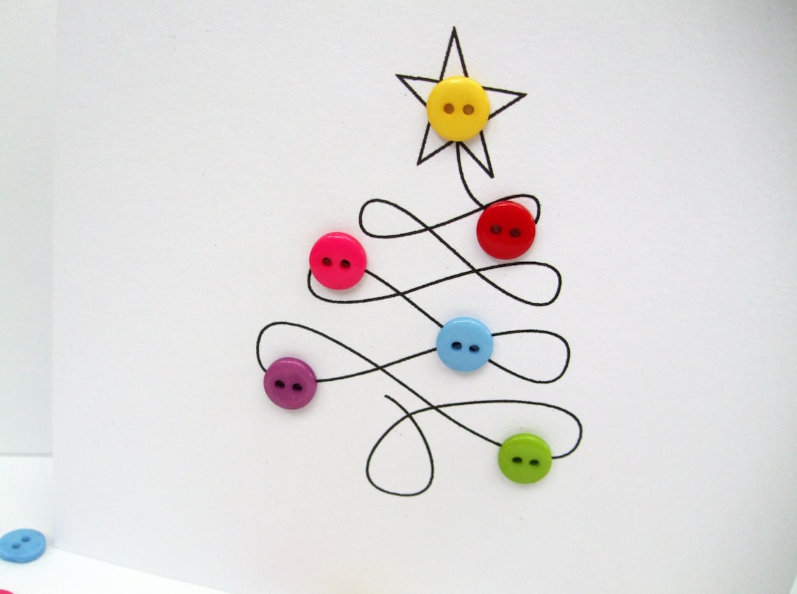 Christmas Card Christmas Tree With Button Baubles Paper - Etsy