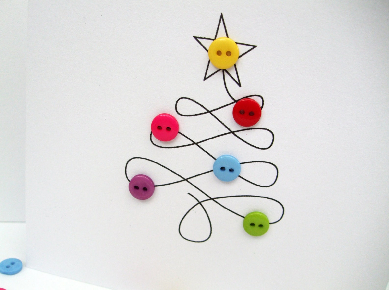Christmas Card Christmas Tree With Button Baubles Paper - Etsy