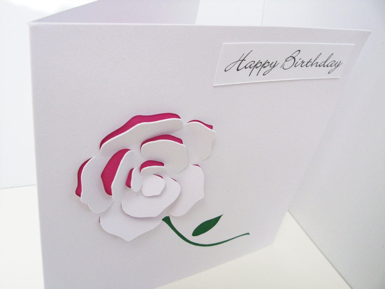 Rose Birthday Card - Paper Cut - Personalised Card - Handmade Greeting ...