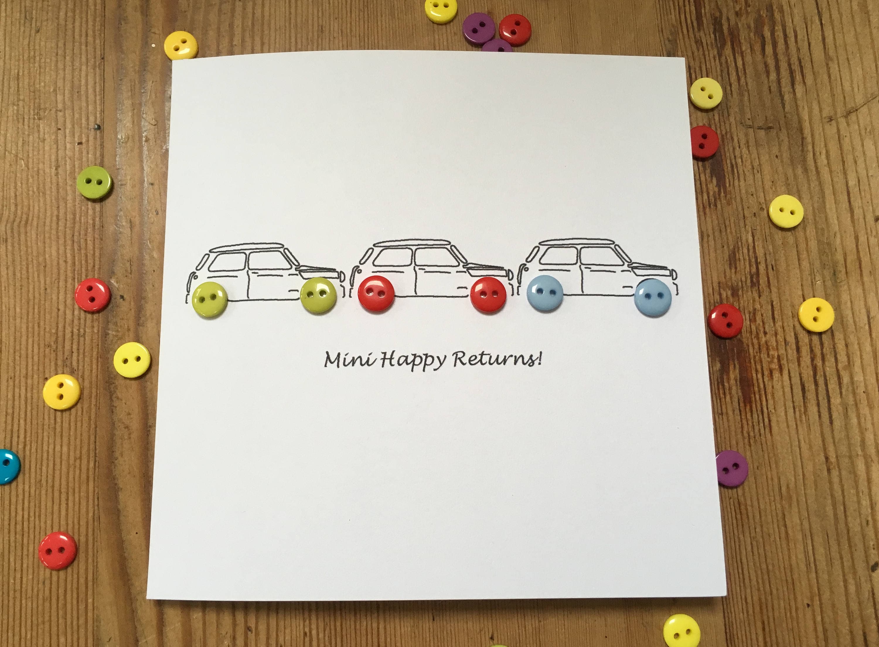 Minis Birthday Card - Car Birthday Card - 3 Little Minis With Button ...