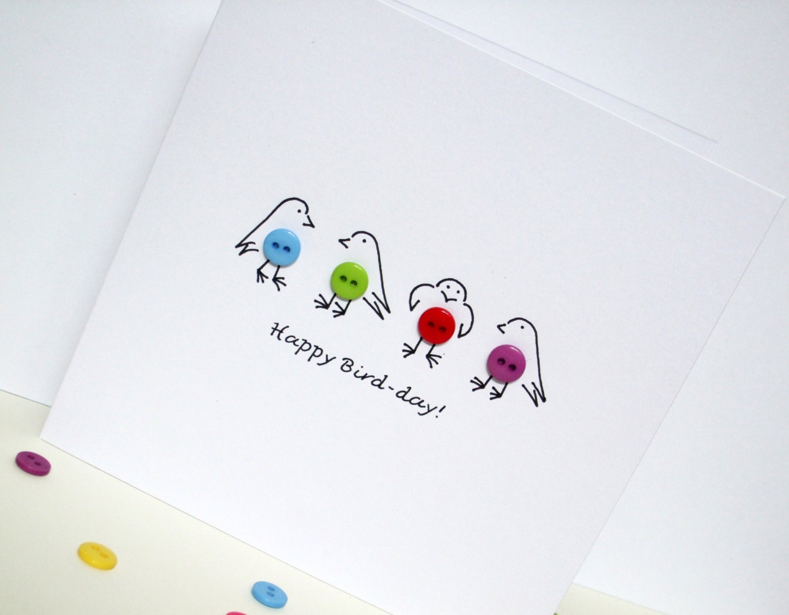 Happy Bird-day Birthday Card Cute Birds With Buttons - Etsy