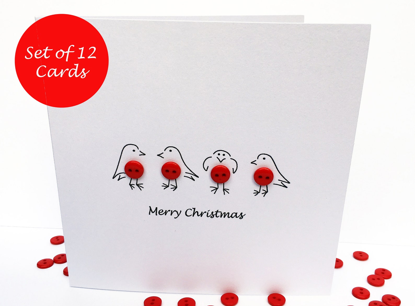 Christmas Card Set Pack of 12 Cute Robin Cards With Buttons | Etsy UK