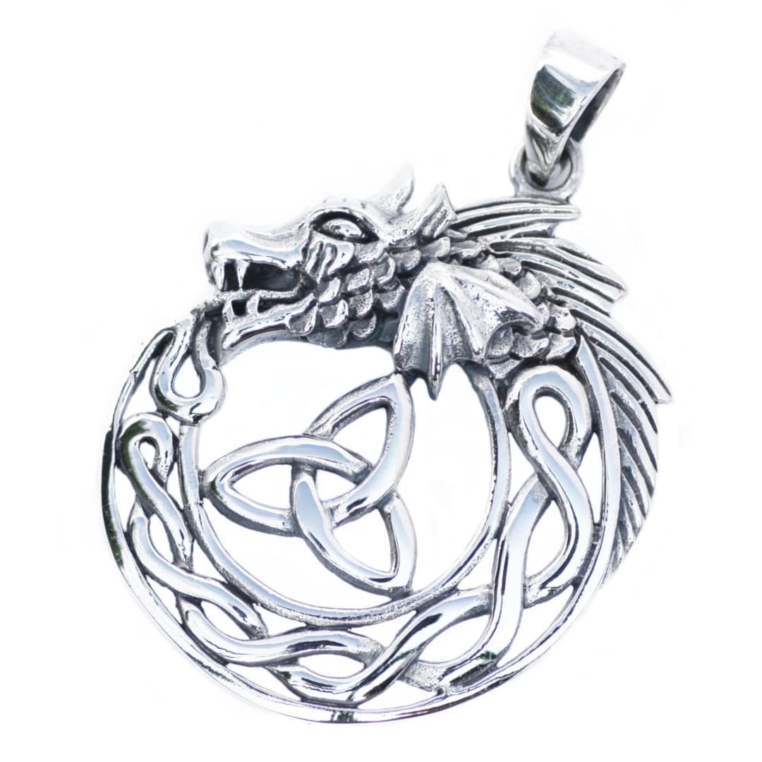 Celtic Dragon With Triquetra Trinity Knot Pendant Solid Sterling Silver ...