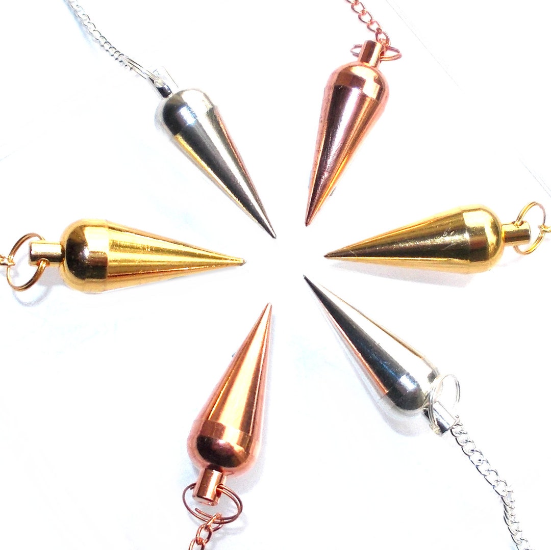 1 X Metal Point Dowsing Pendulum Gold, Silver or Copper & Keepers Pouch ...