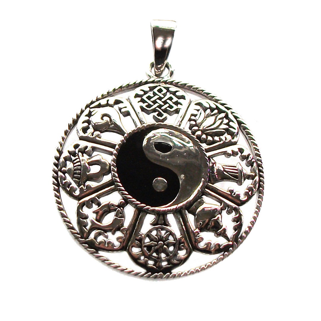 Yin Yang Ashtamangala Pendant Sterling Silver 8 Symbols of Good Fortune ...