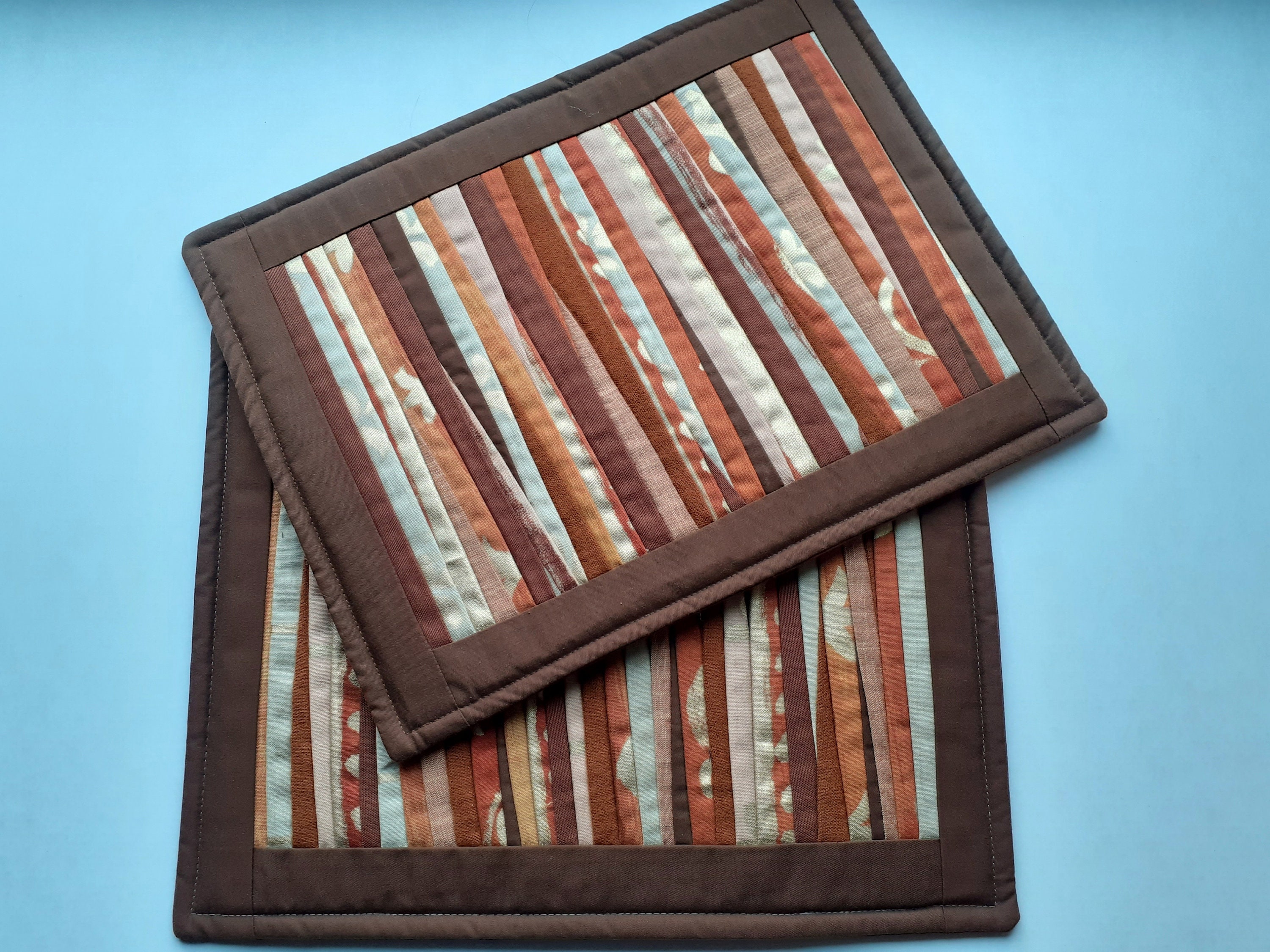 Set of 2 Table Decor Quilted Place Mats Brown Gold Color | Etsy