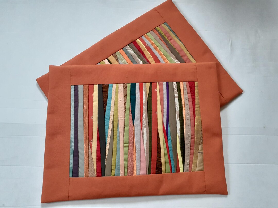 Handmade Patchwork Quilted Place Mats: Orange Multicolored Table Decor ...