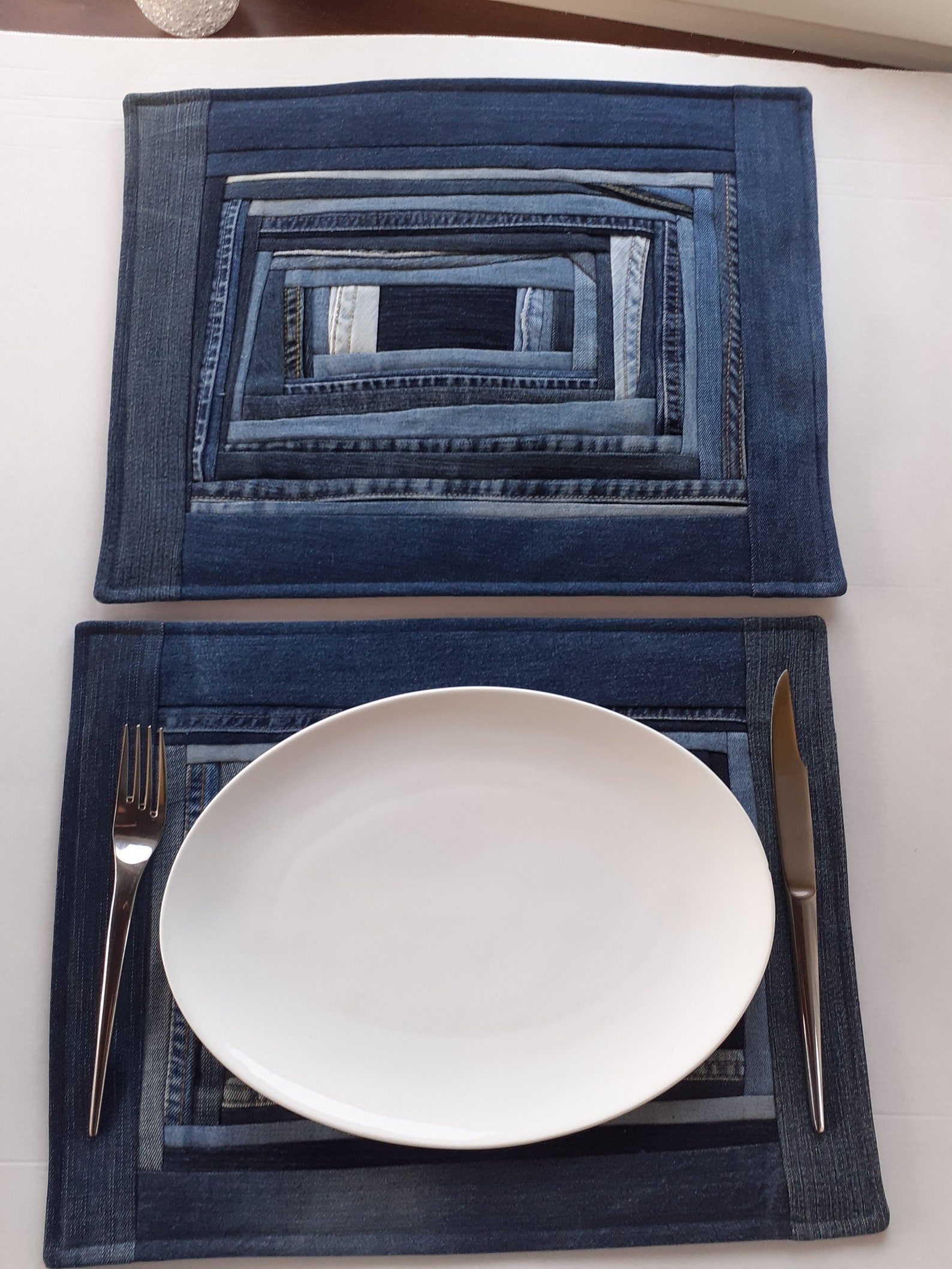 Blue Denim Place Mats Set of 2 Table Mats Dining Serving - Etsy