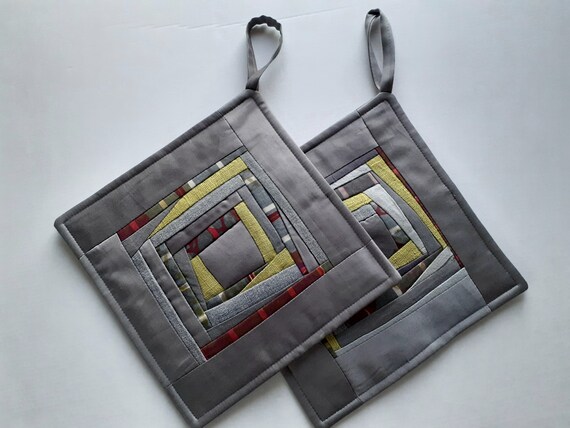 Pot Holders Set of 2 Modern Quilted Patchwork Potholders - Etsy