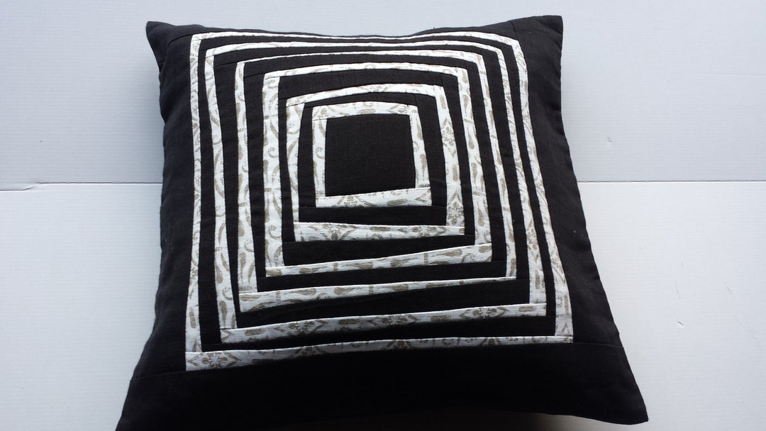 Black White Linen Pillow Case Designers Pillow Case Patchwork Pillow ...