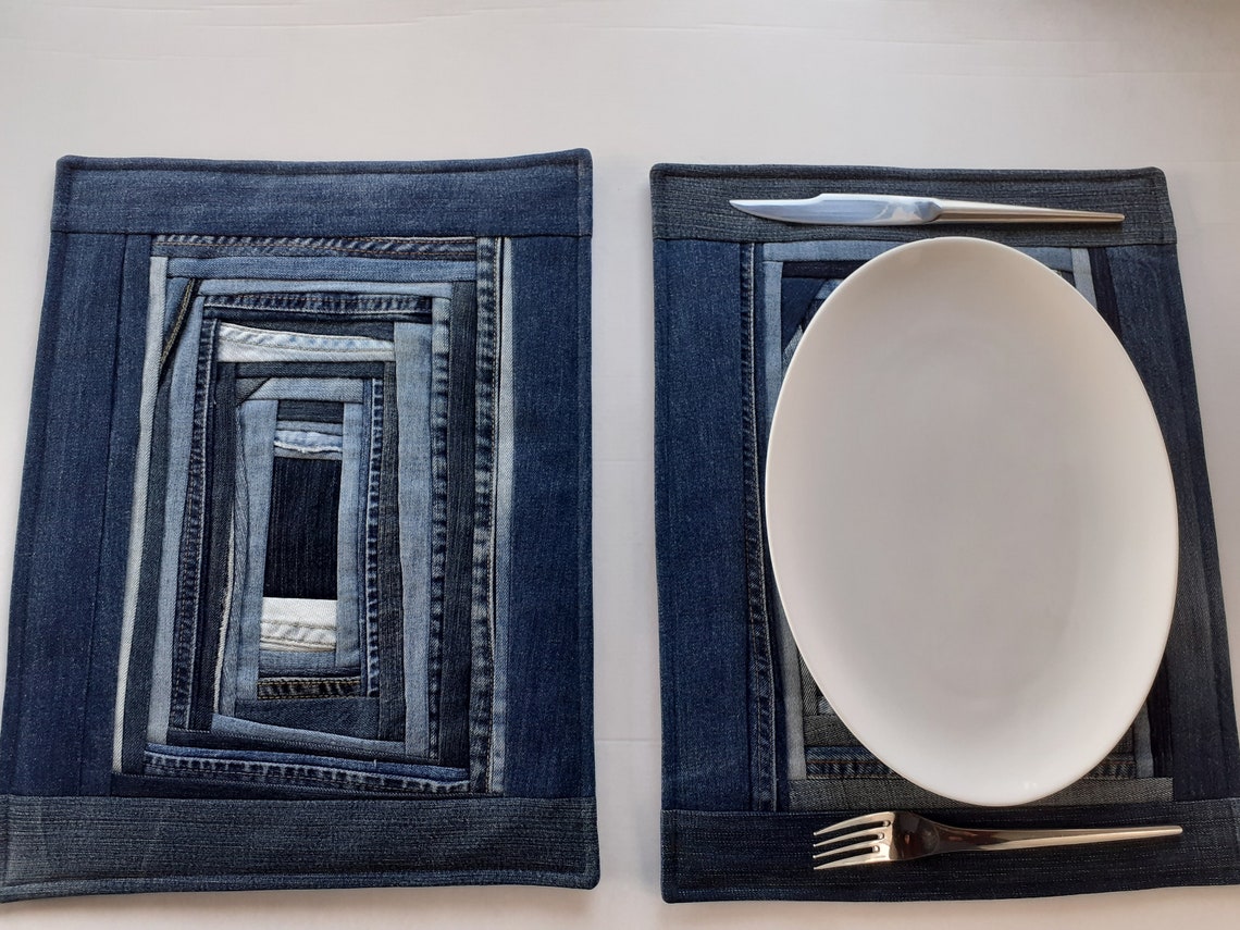 Blue Denim Place Mats Set of 2 Table Mats Dining Serving - Etsy