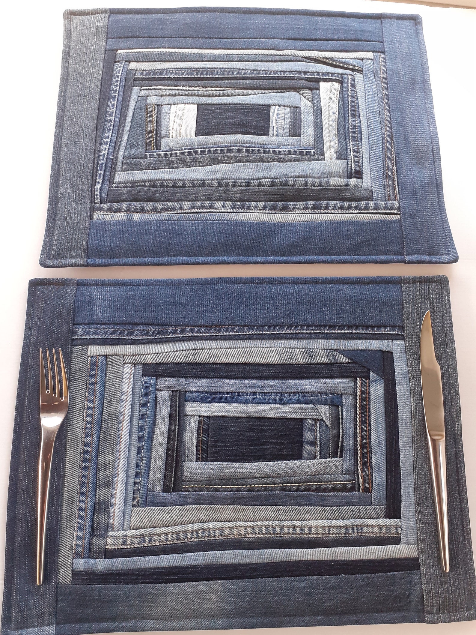 Blue Denim Place Mats Set of 2 Table Mats Dining Serving - Etsy