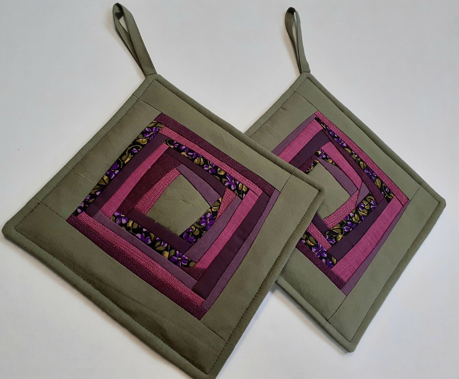 Green Purple Quilted Pot Holders Fabric Potholders Patchwork - Etsy