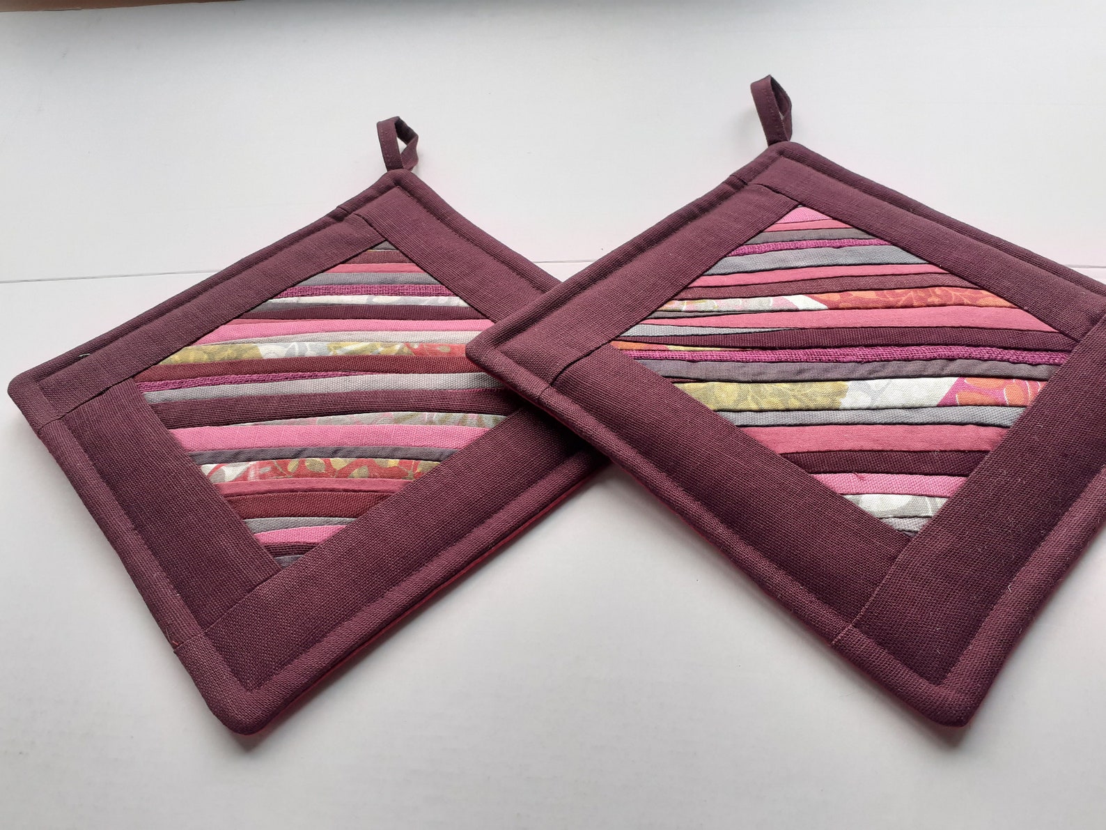 Purple Pot Holders Quilted Potholders Fabric Pads Patchwork | Etsy