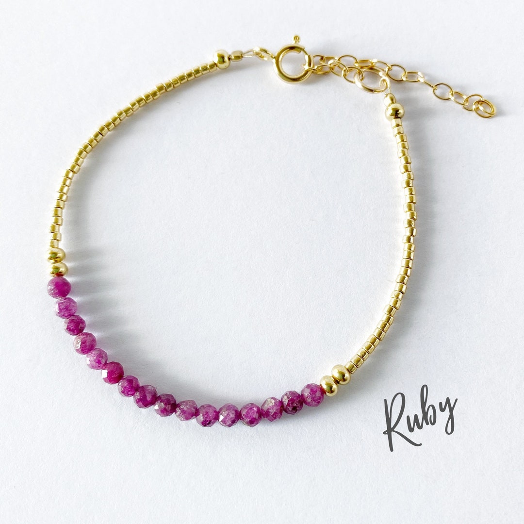 14k Gold Ruby Bracelet for Women, Adjustable Gemstone Yoga Meditation ...
