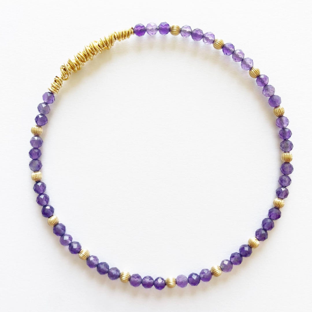 Amethyst Beaded Guitar String Bangle for Women, Healing Crystals Chakra ...