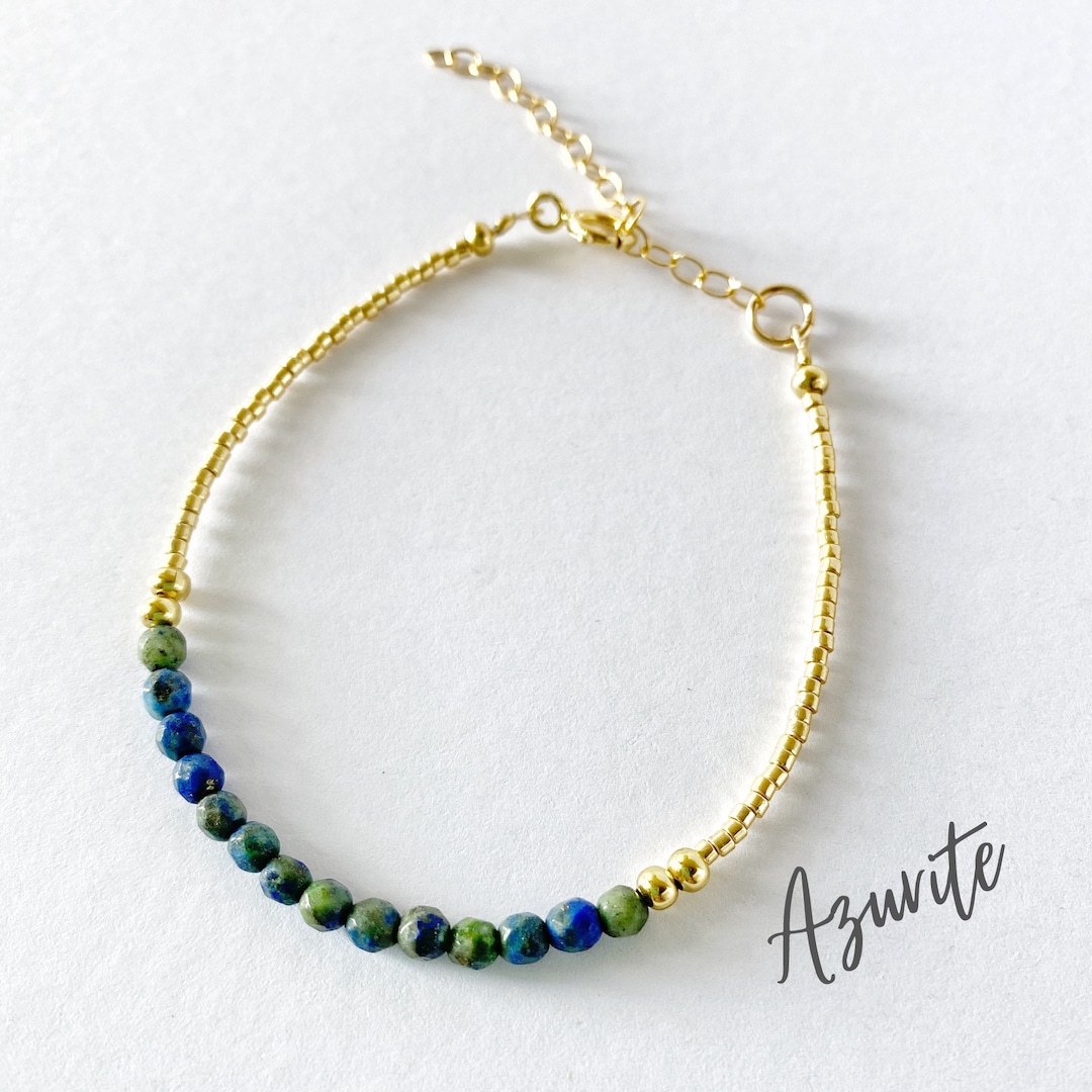 14k Gold Azurite Bracelet for Women, Adjustable Gemstone Yoga ...