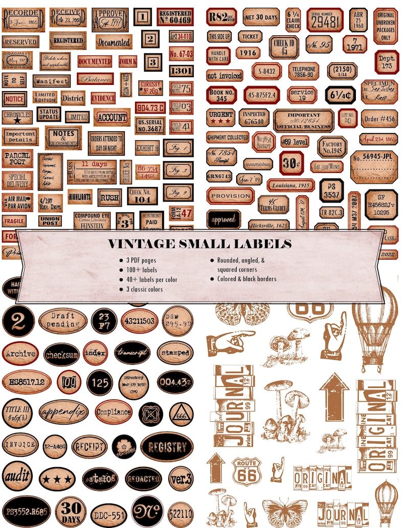 Vintage Ephemera Labels: Printable Junk Journal Embellishments (PDF) - Etsy