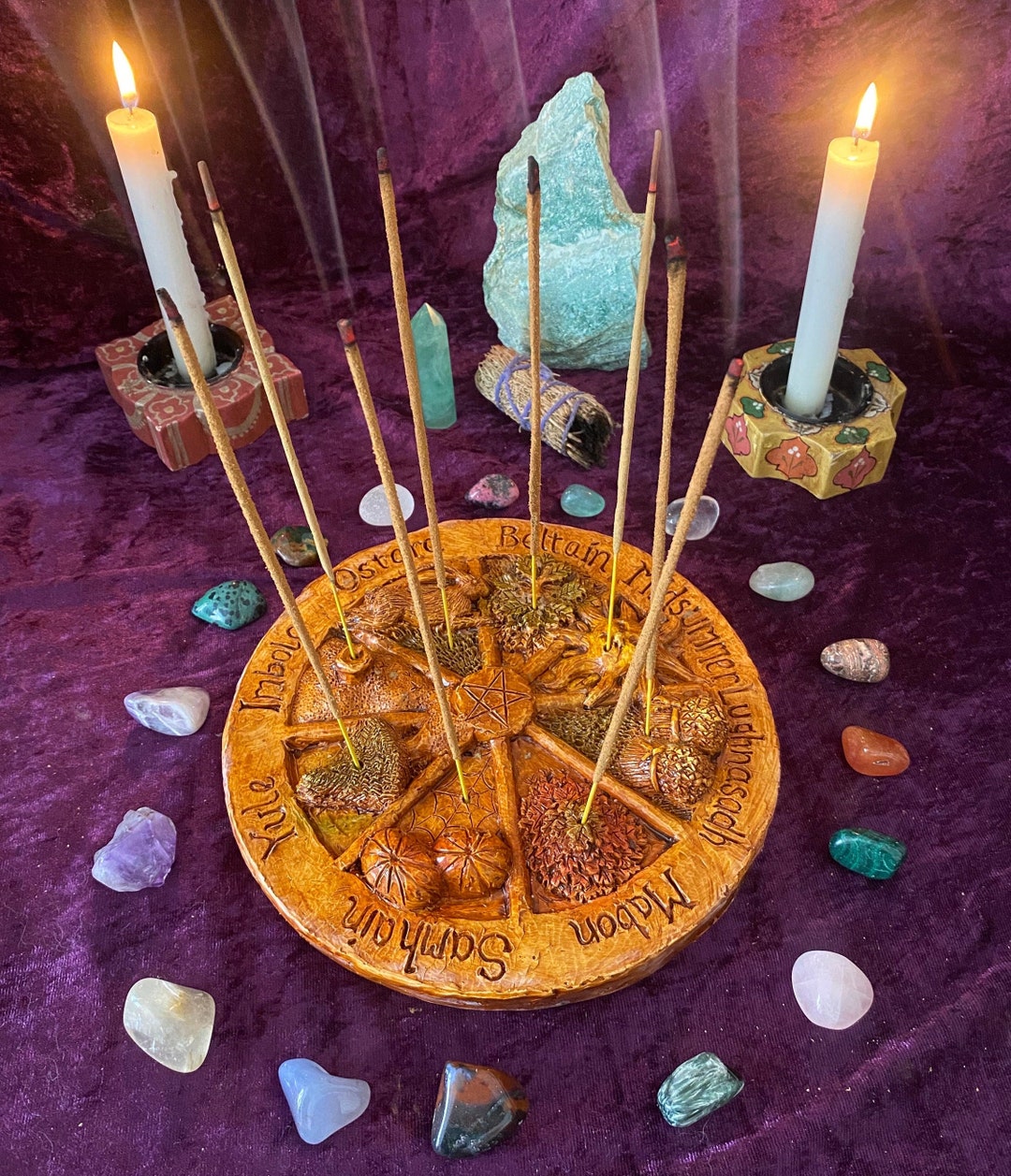 Wheel of the Year Incense Stick Holder, Pagan, Wiccan, Beltaine, Imbolc ...