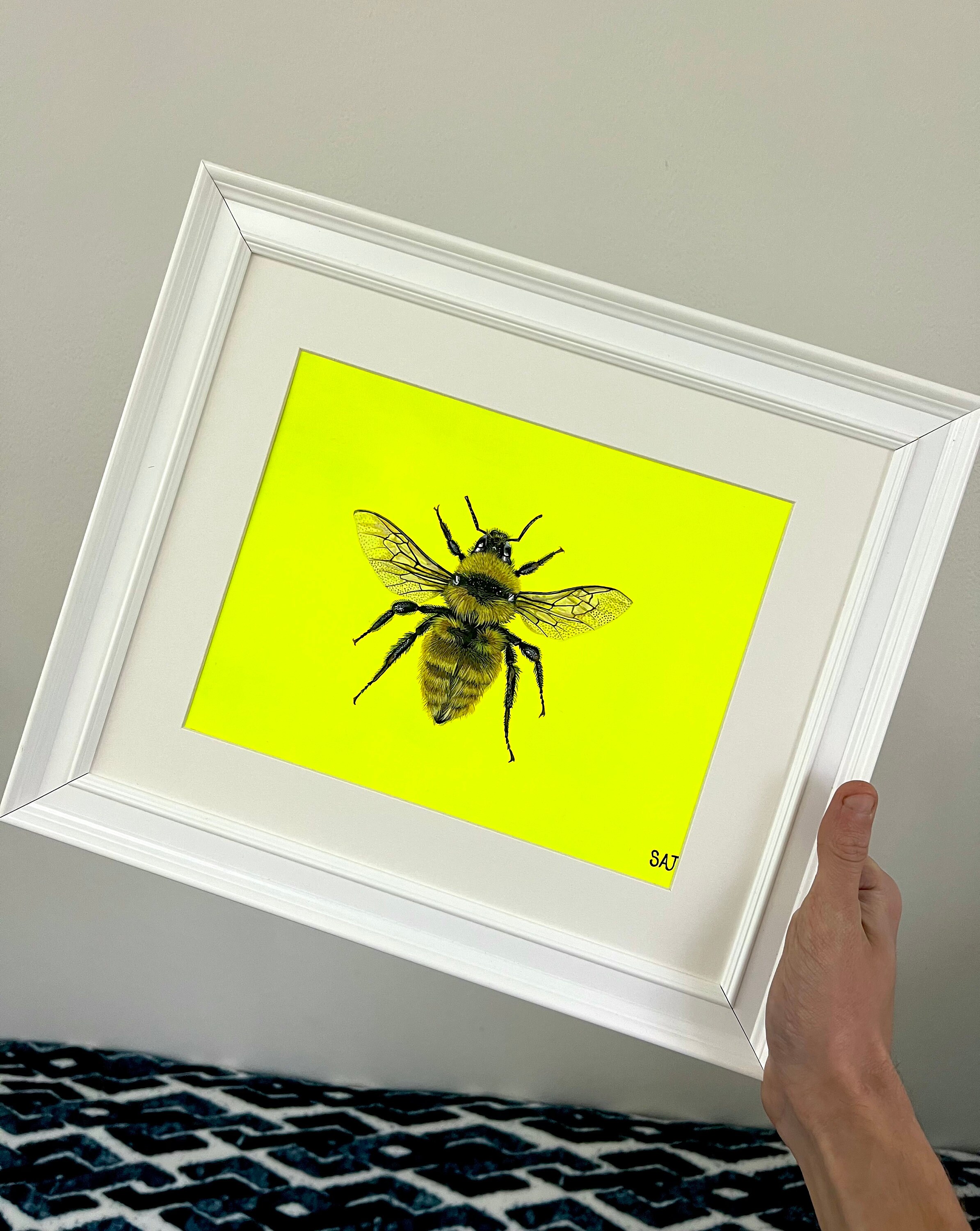 Neon Bee Bumble Bee Acrylic Painting on Paper Size 10 X 7 Inch Insect ...