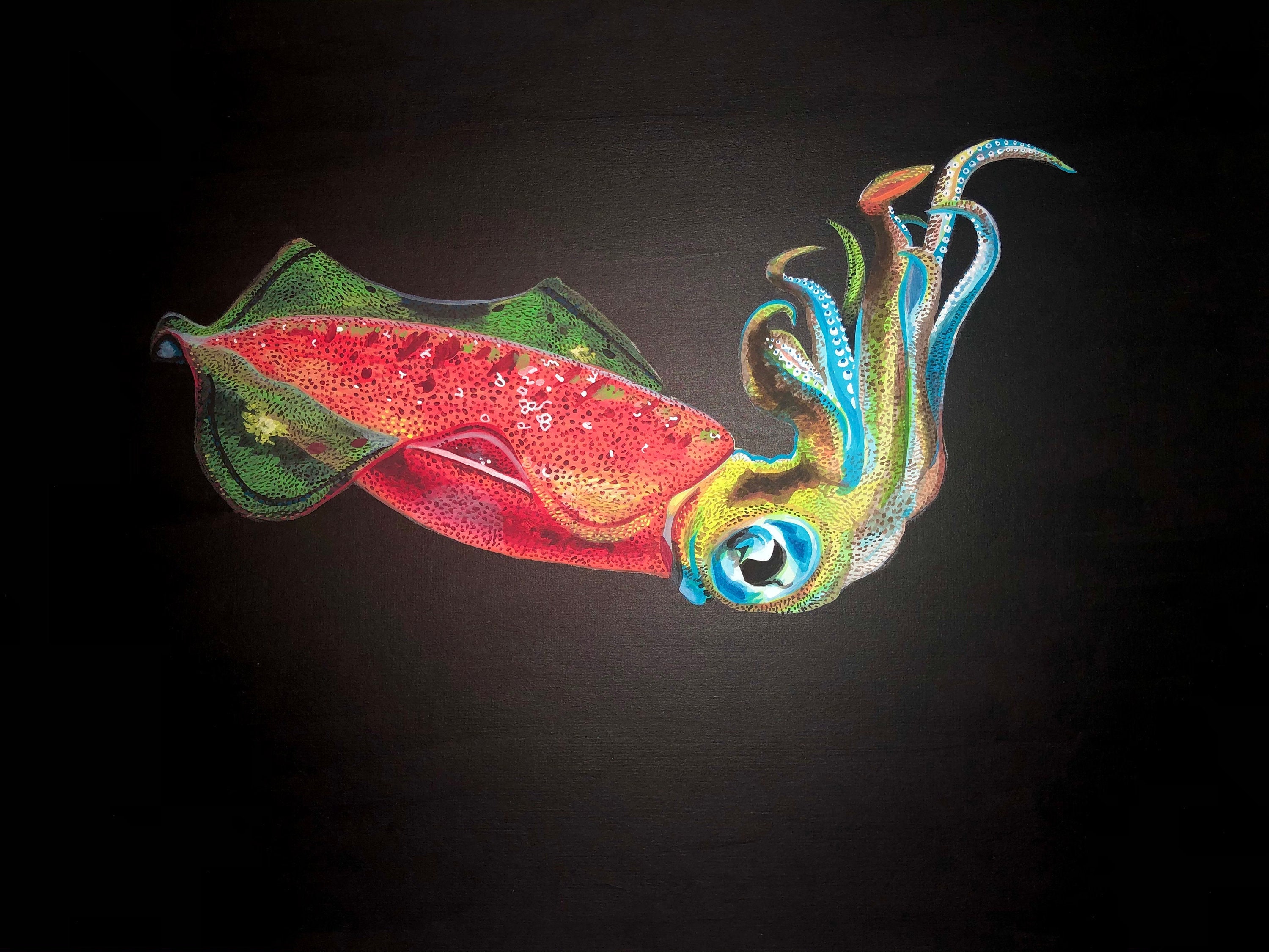 Squid Painting - Original Acrylic Painting Wall Art of Squid Nautical ...