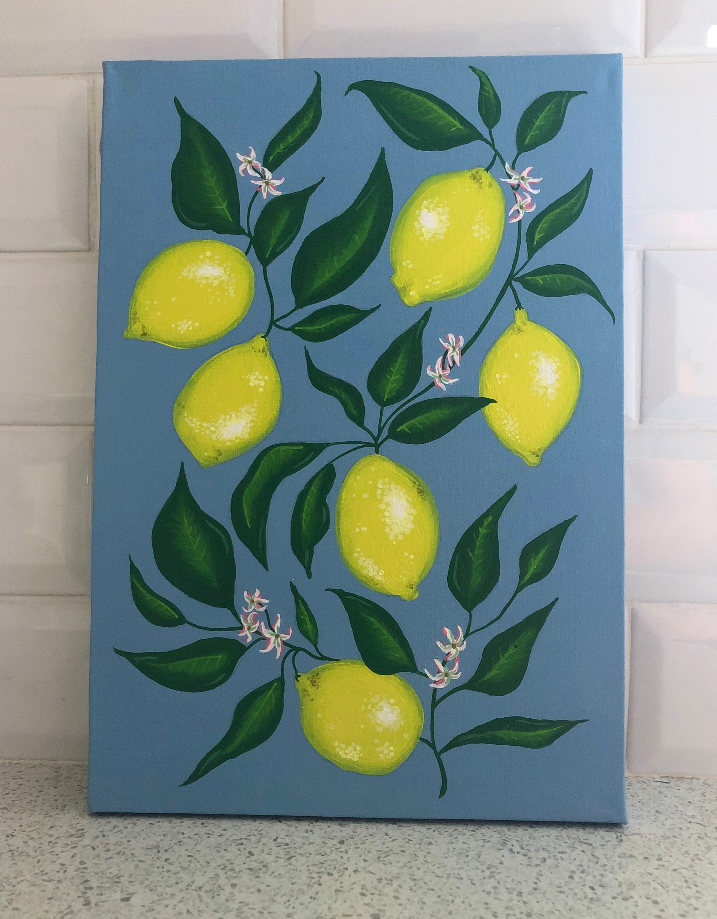 Lemon Vine Pintura de limón en lienzo tamaño A4 - Etsy España
