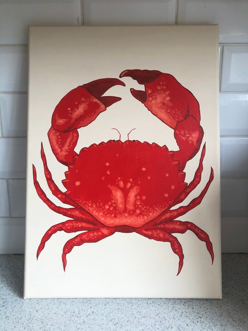 Crab Painting on Canvas - Nautical Beach Theme - Etsy