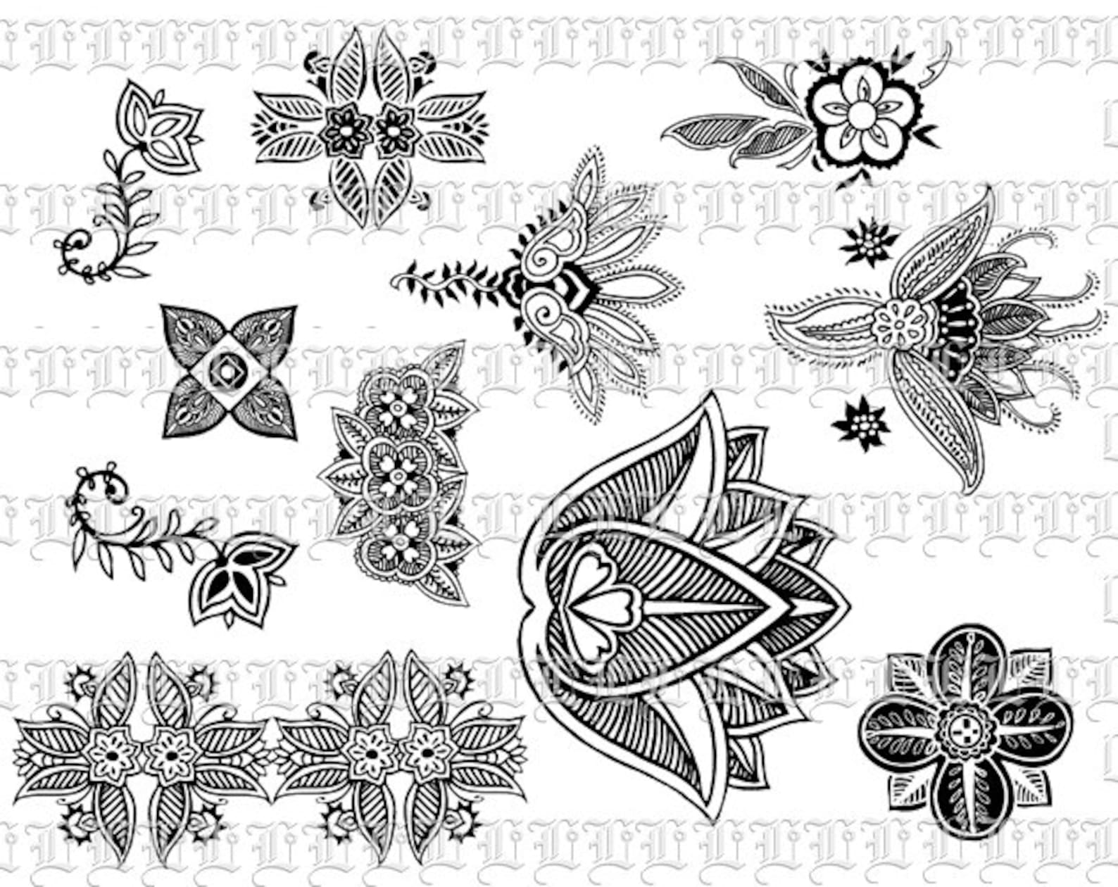 Floral Henna Tattoo Designs Digital Clip Art Printable High Quality ...
