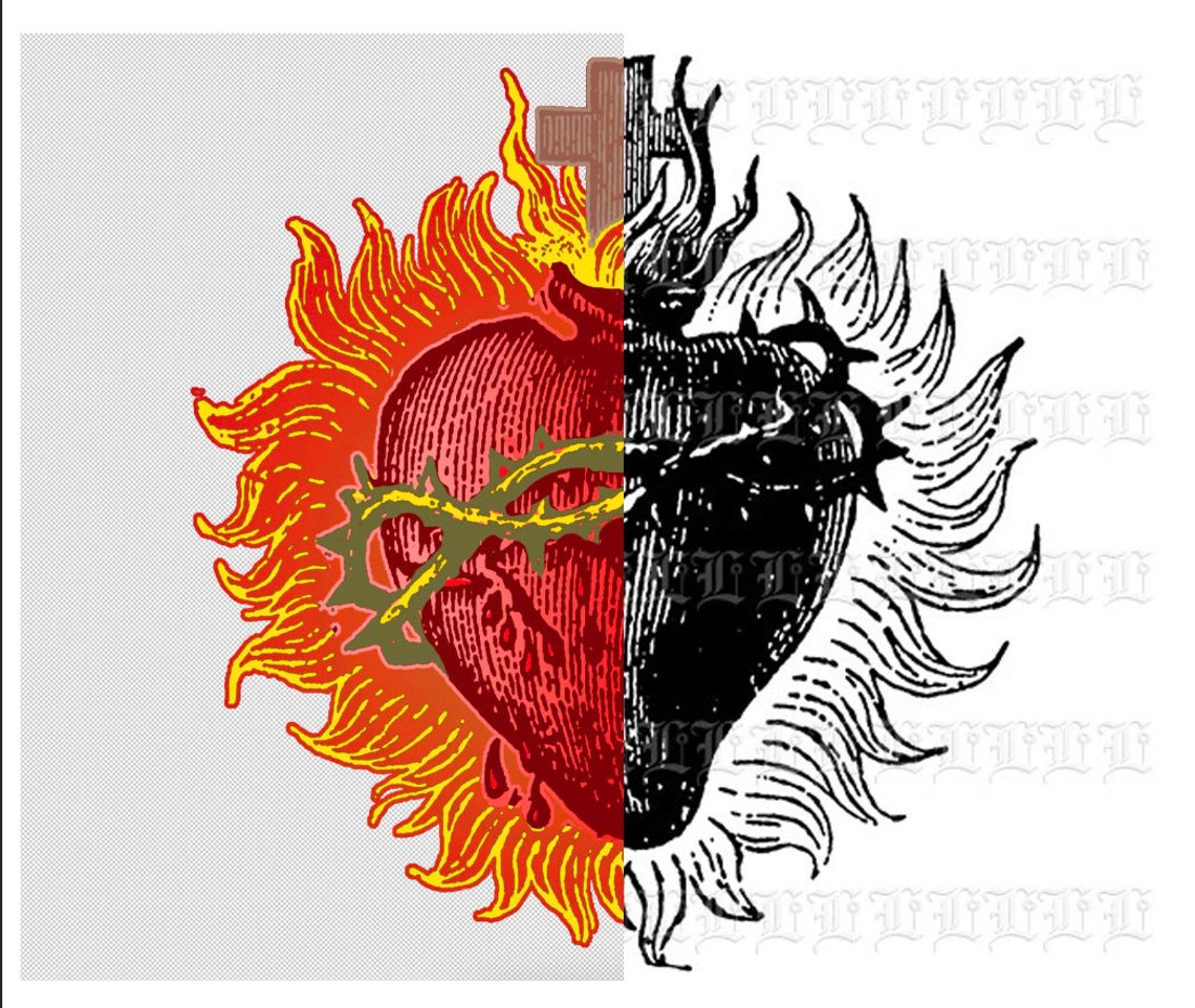 Bleeding Heart Religious Symbol Old Clip Art Hand Coloured - Etsy