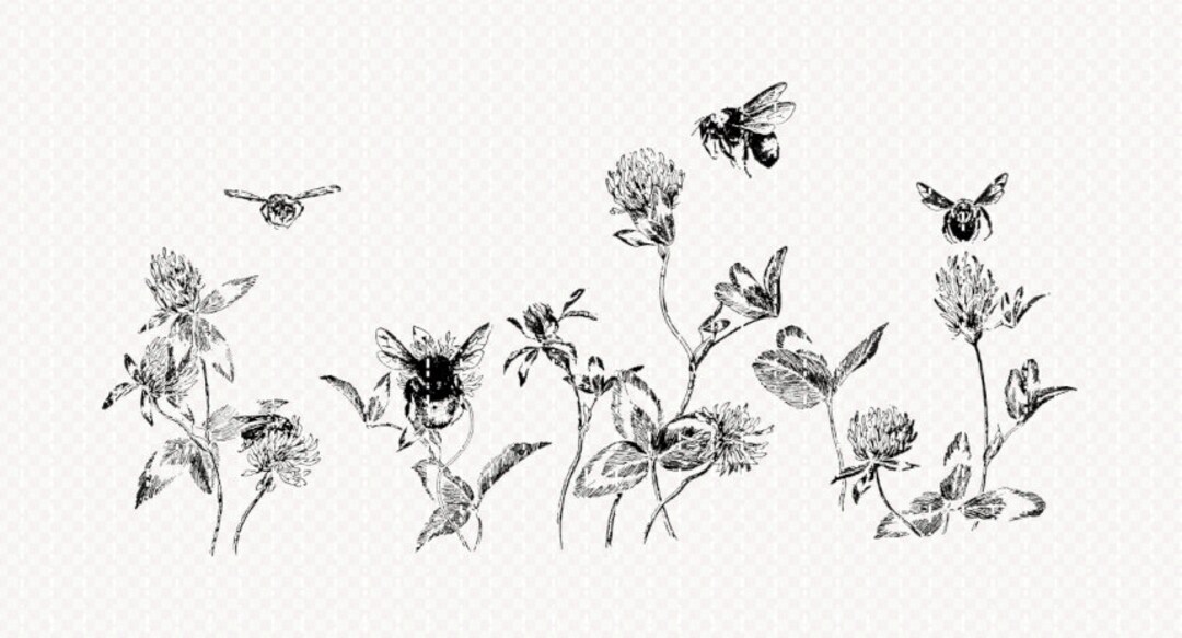 Printable Bees in Flowers Border Illustration High Quality Digital ...