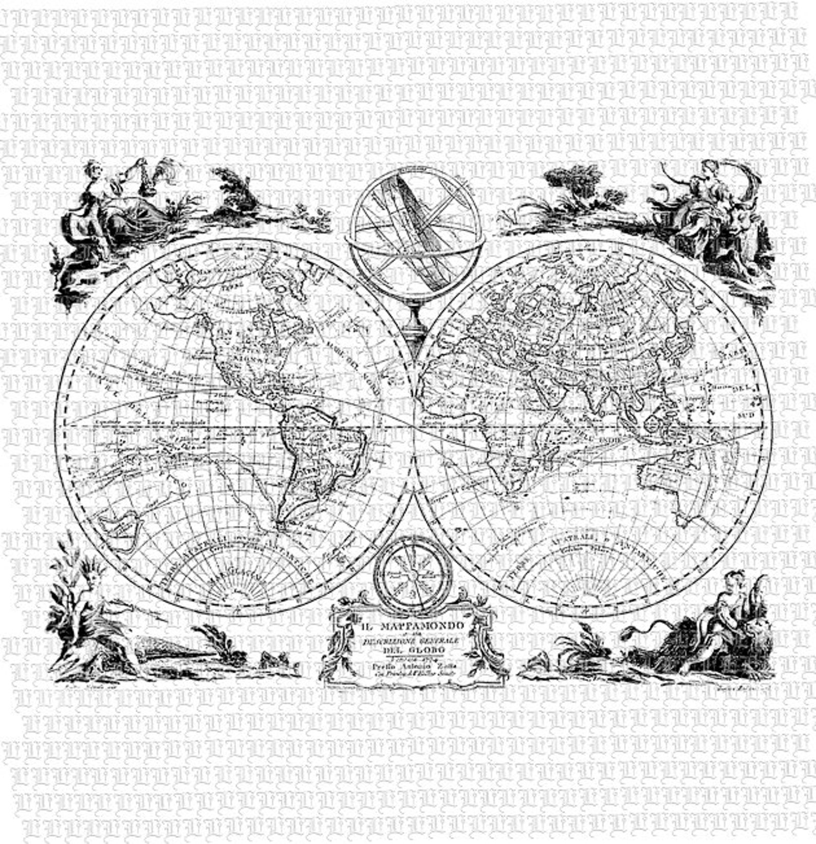 Vintage World Map Printable Graphic Digital Paper High Quality Black ...