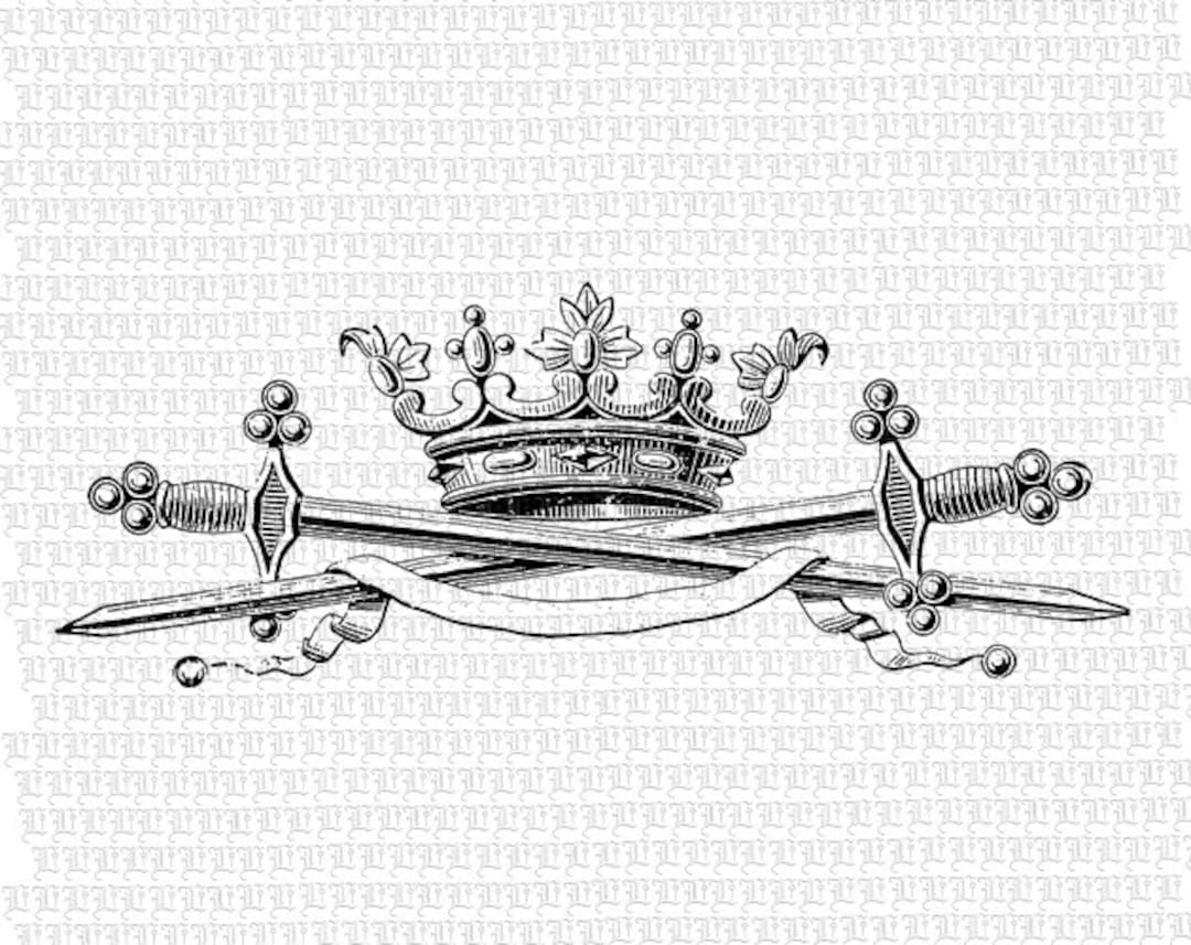 Royal Crown Crossed Swords Digital Graphic Download Printable Image ...