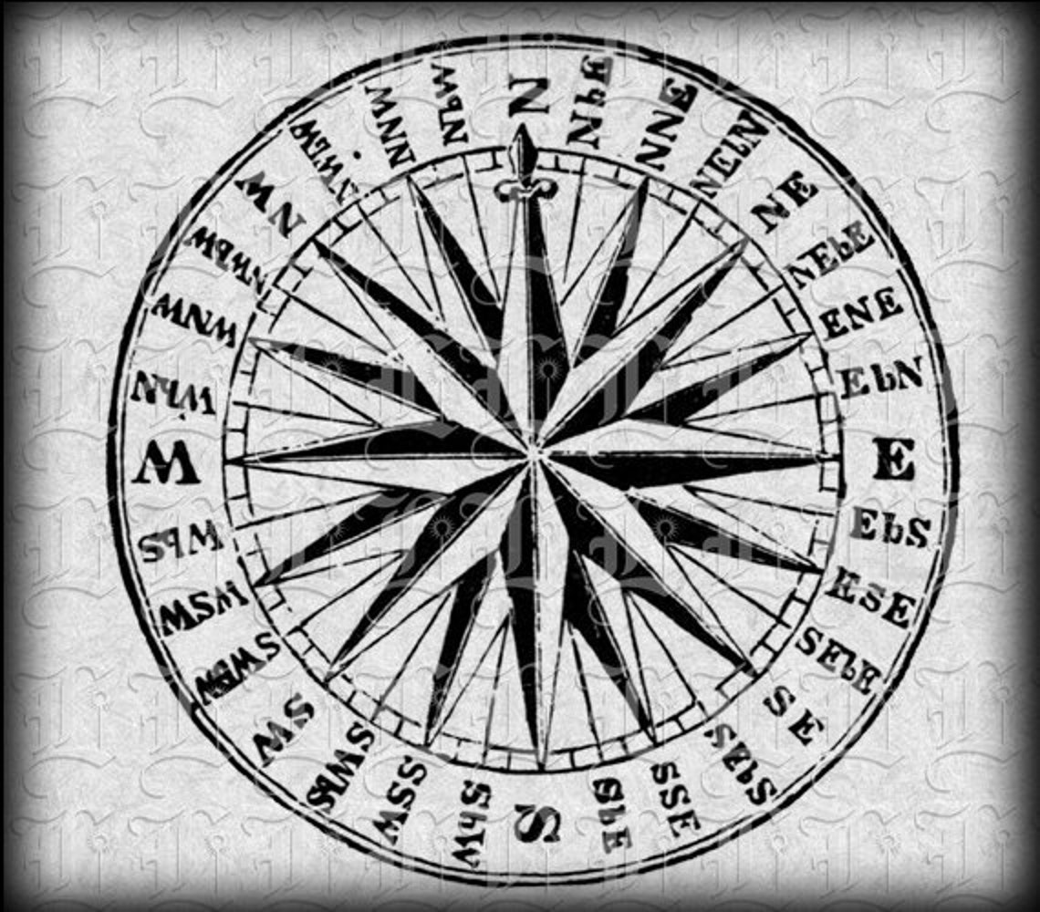 32 Points Rose Compass Navy Vintage Clip Art Illustrations Digital ...
