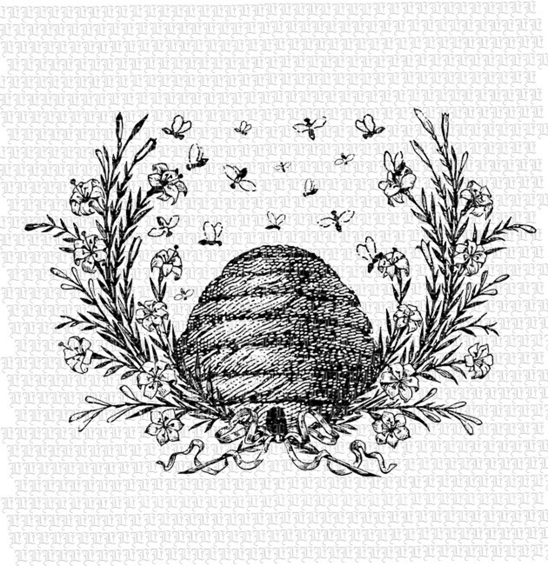 Digital Beehive Honey Bees in Floral Wreath Printable High Quality ...