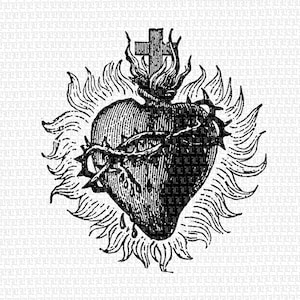 Bleeding Heart Religious Symbol Old Clip Art Hand Coloured Printable ...