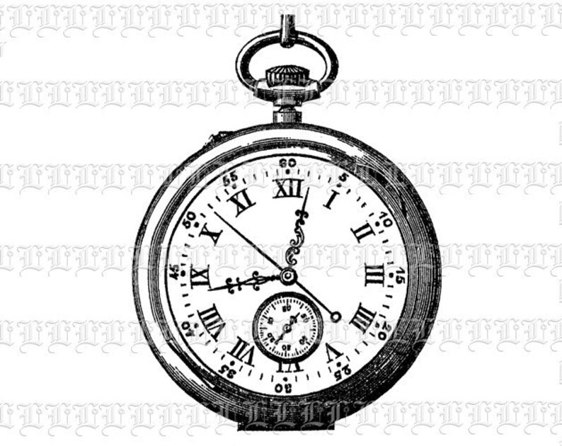 Digital Victorian Style Pocket Watch Clip Art Clock Face Vintage Letter ...