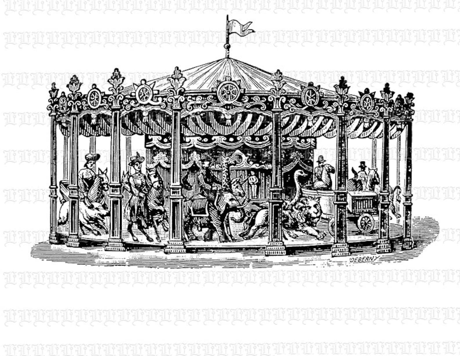 Antique Carousel Merry Go Round Vintage Digital Graphic Printable High ...