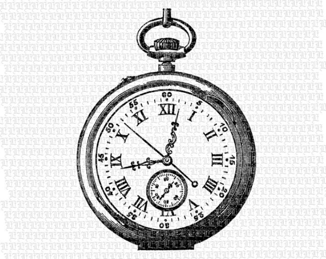 Digital Victorian Style Pocket Watch Clip Art Clock Face Vintage Letter ...