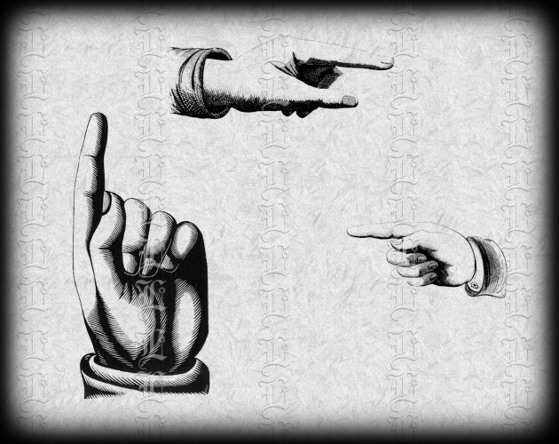 Pointing Fingers Digital Collage Sheet Printable Vintage Clip | Etsy