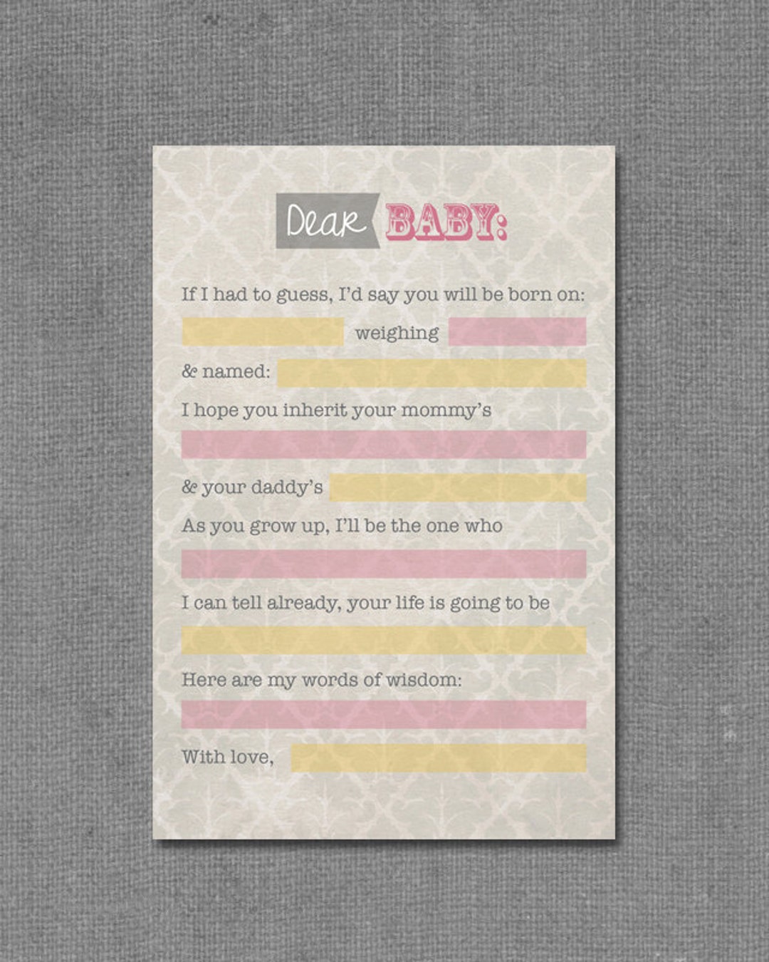 Girl's Dear Baby Card - Etsy
