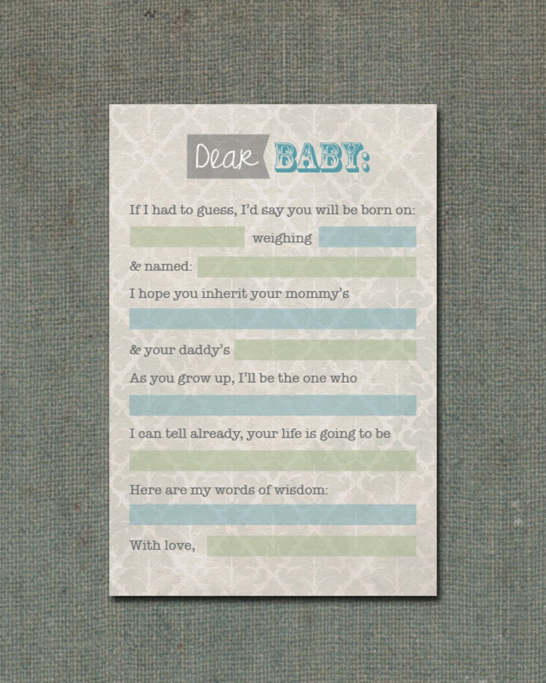 Boy's Dear Baby Card - Etsy