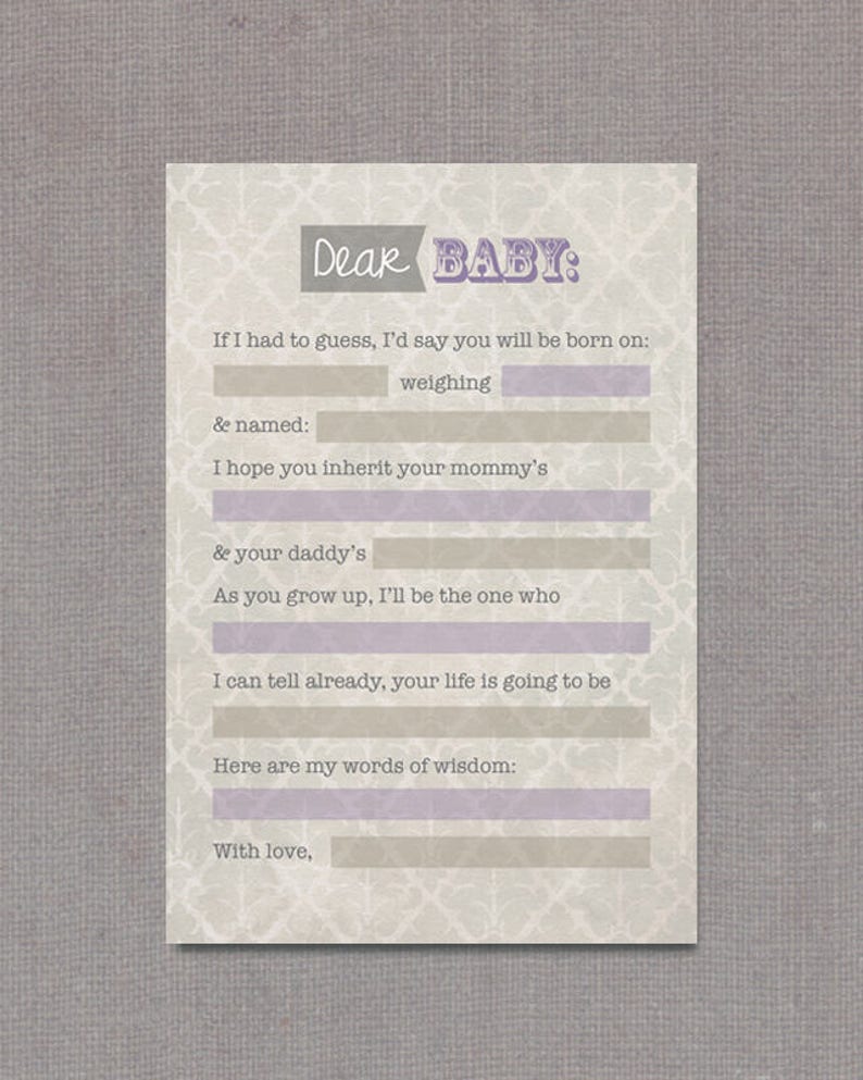 Girl's Dear Baby Card - Lavendar - Etsy