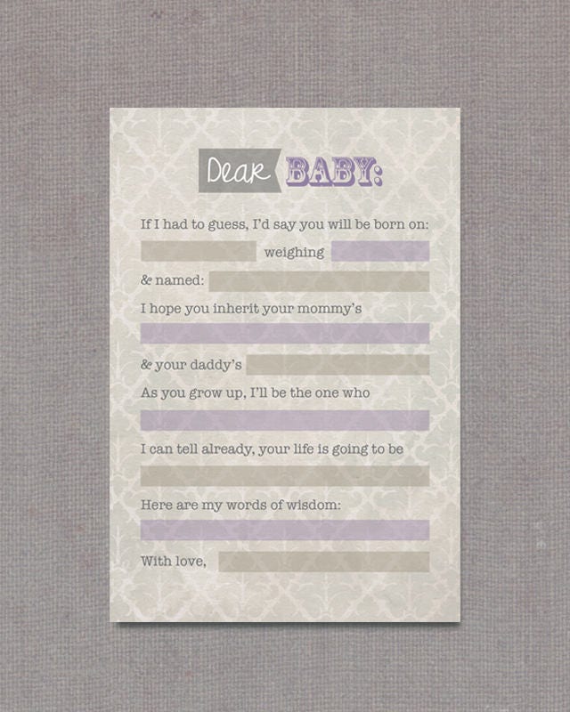 Girl's Dear Baby Card - Lavendar - Etsy